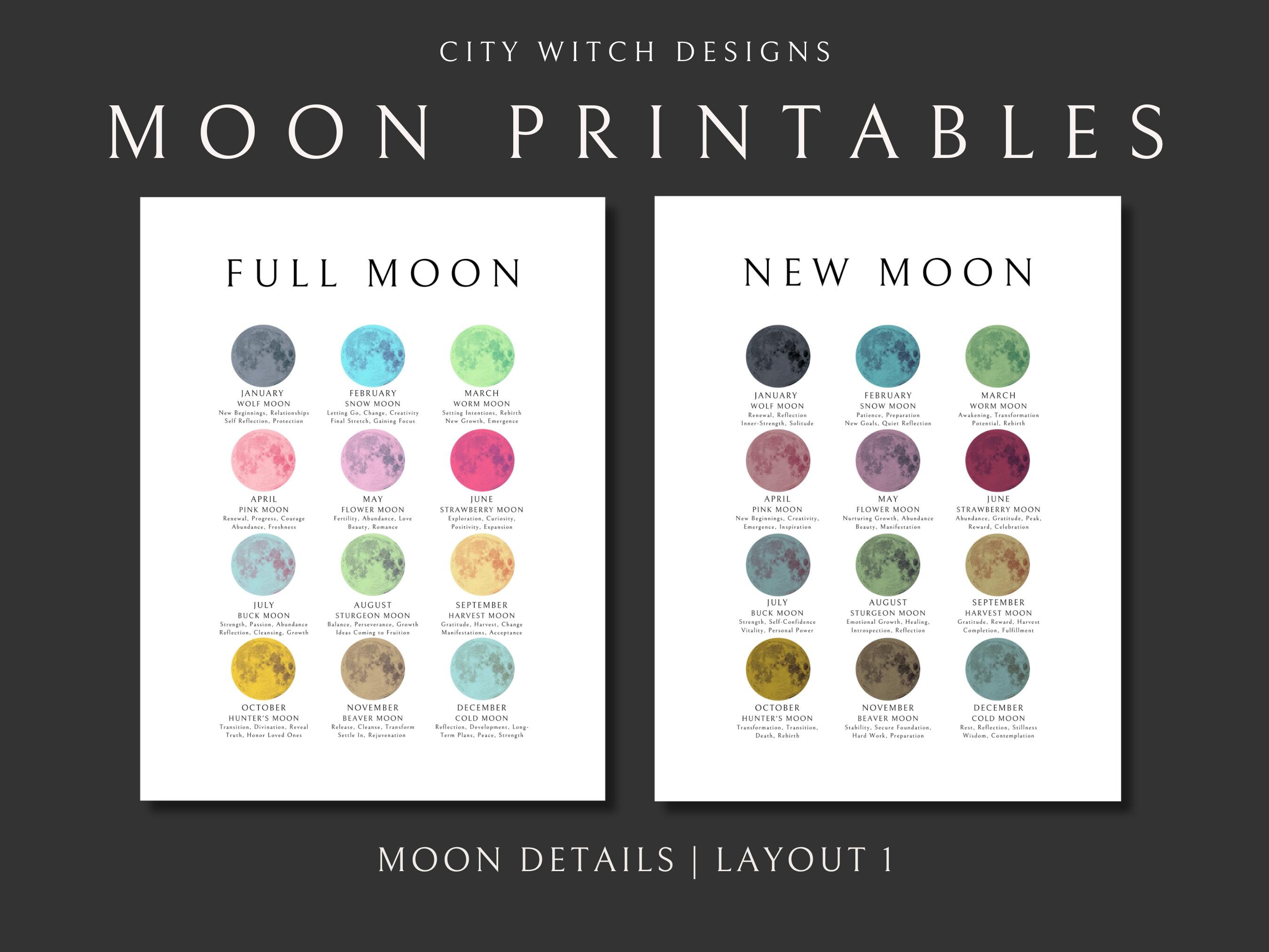 Moon Printable Pages | Full & New Moon Names | Colorful Digital ...