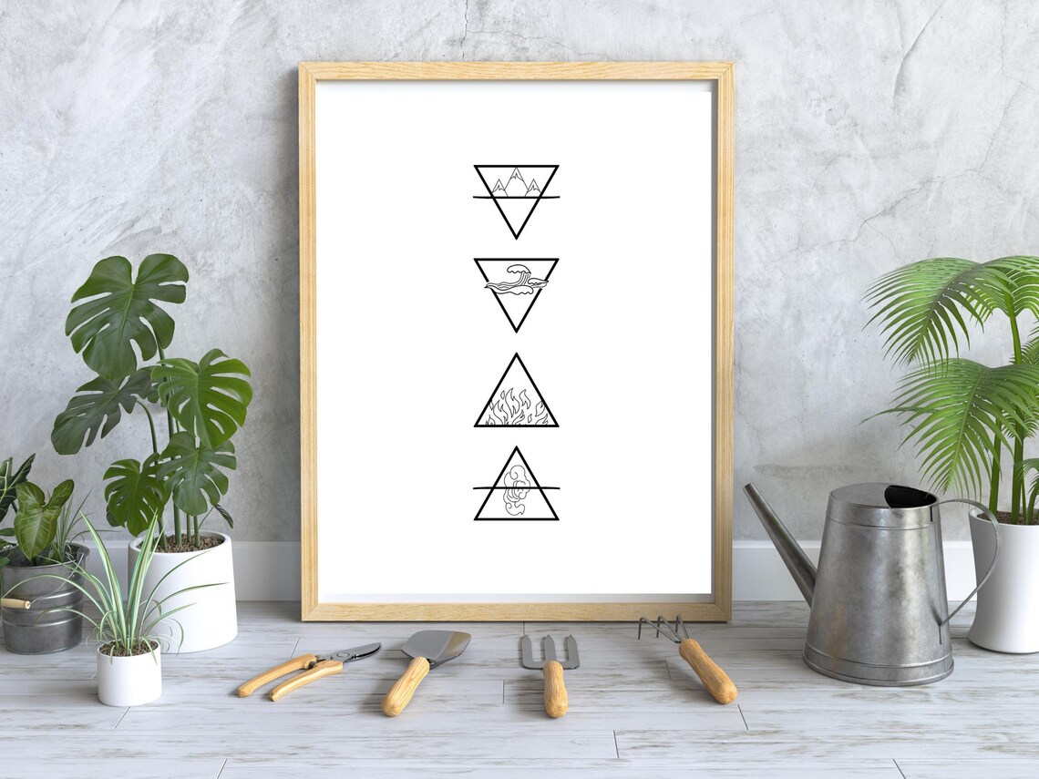 Four Elements Digital Prints, Minimalist Wall Art, Black and White Home Decor, Alchemical Earth ...