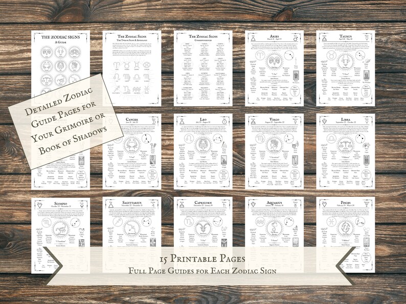 Printable Zodiac Pages, DIY Book of Shadows Inserts, Beginner Witch ...