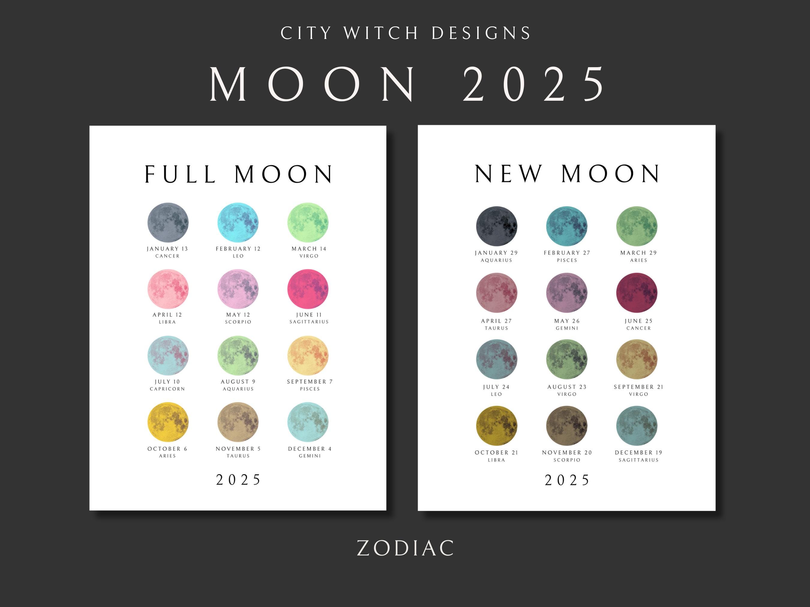 2025 Moon Calendar | Monthly Moon Phases & Zodiac | Vibrant Printable ...