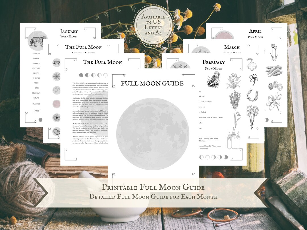 Full Moon Guide Printable: Monthly Correspondences, Beginner Witch (PDF ...