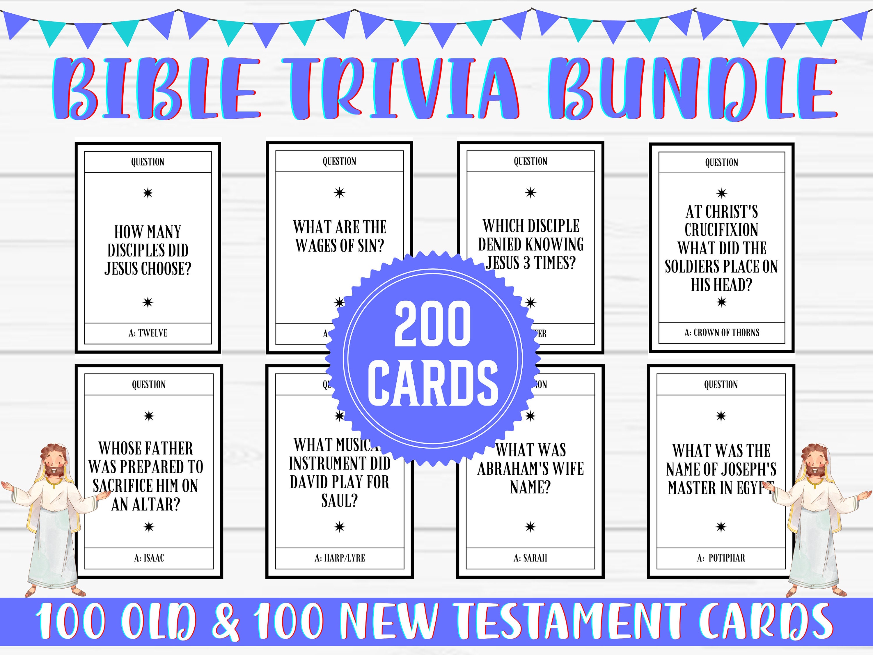 Bible Trivia Cards: Old & New Testament, Church Games (printable) - Etsy
