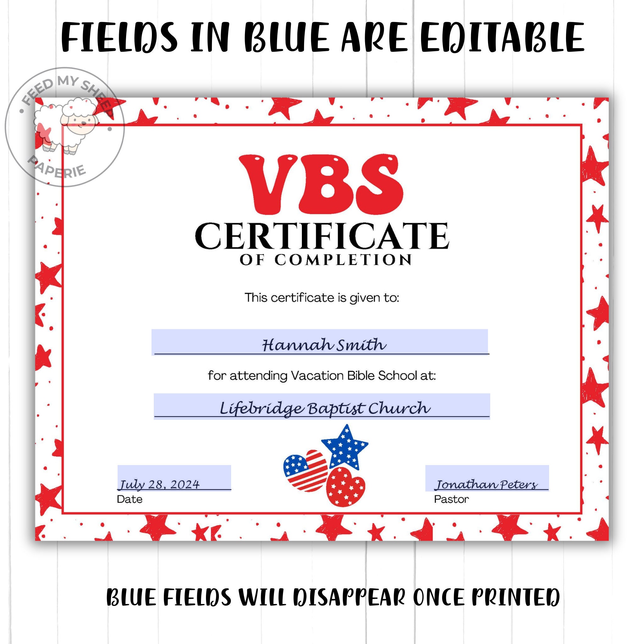 VBS Certificate VBS Vacation Bible School Certificate of Completion Red ...