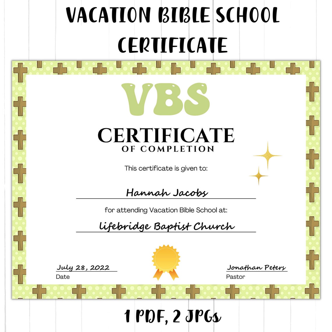 VBS Certificate of Completion: Editable Printable Template (instant Download) - Etsy
