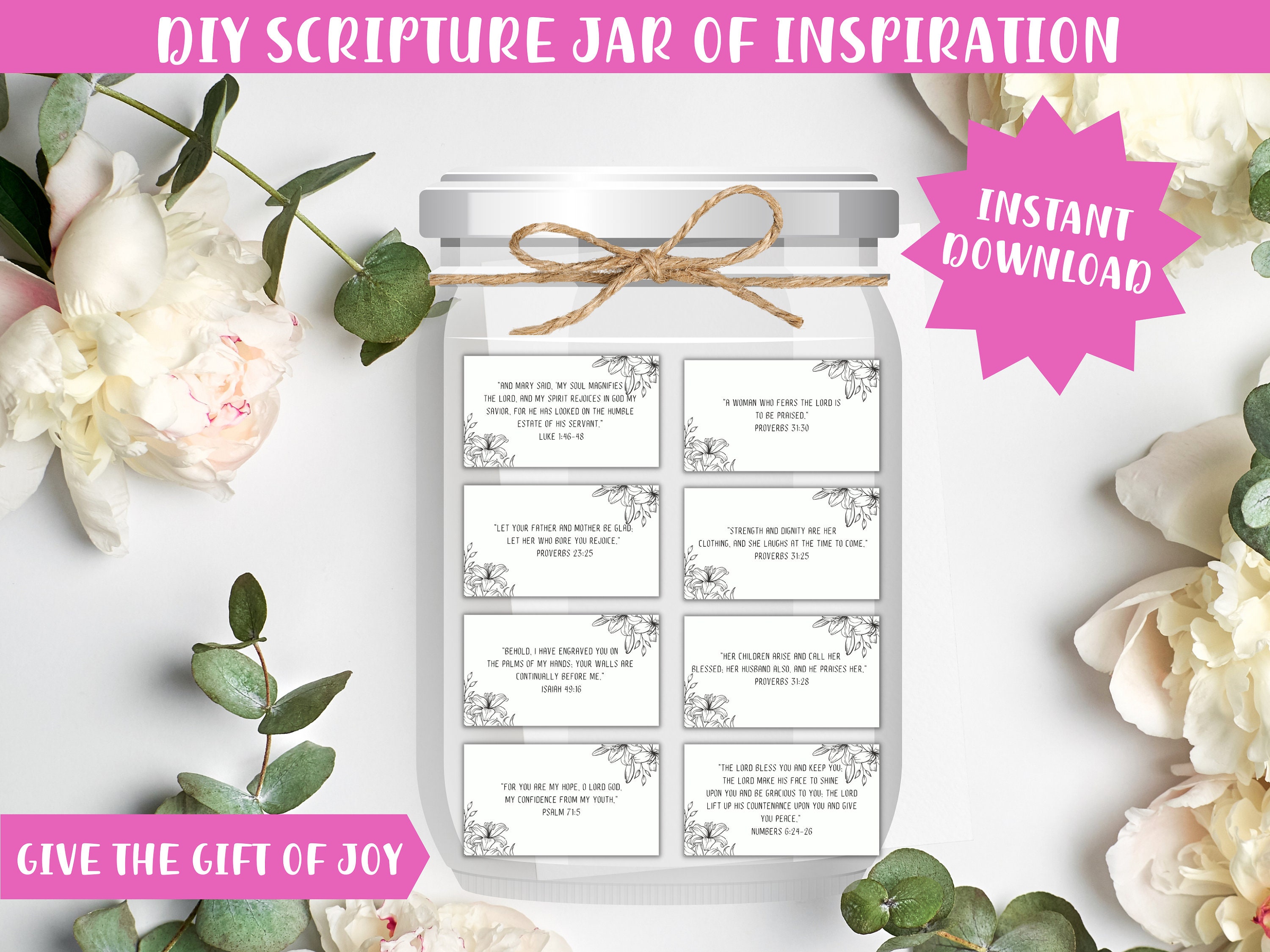 DIY Scripture Jar: Inspiring Bible Verses, Christian Gift (PDF) - Etsy