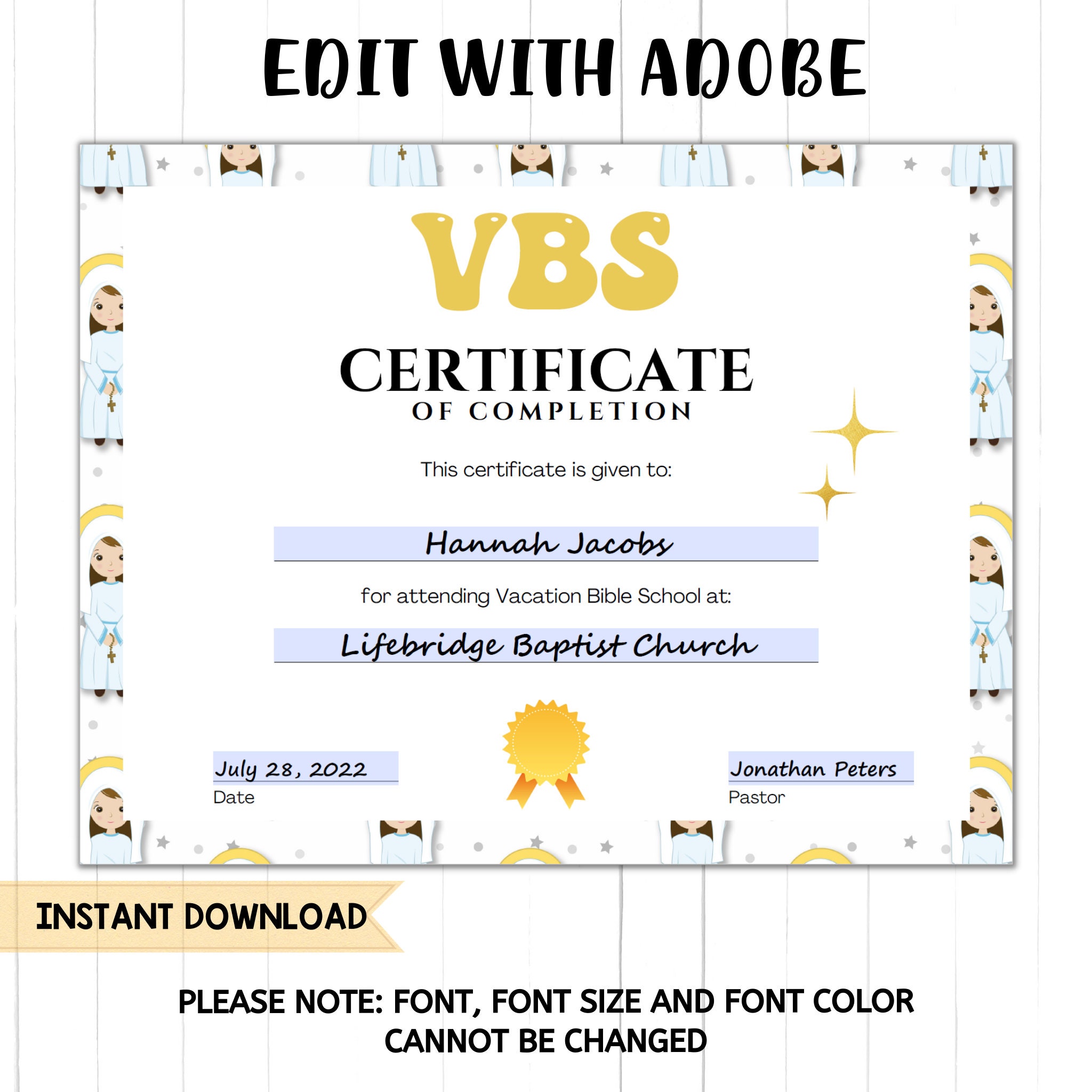 Summer Camp VBS Certificate VBS Vacation Bible School Certificate of ...