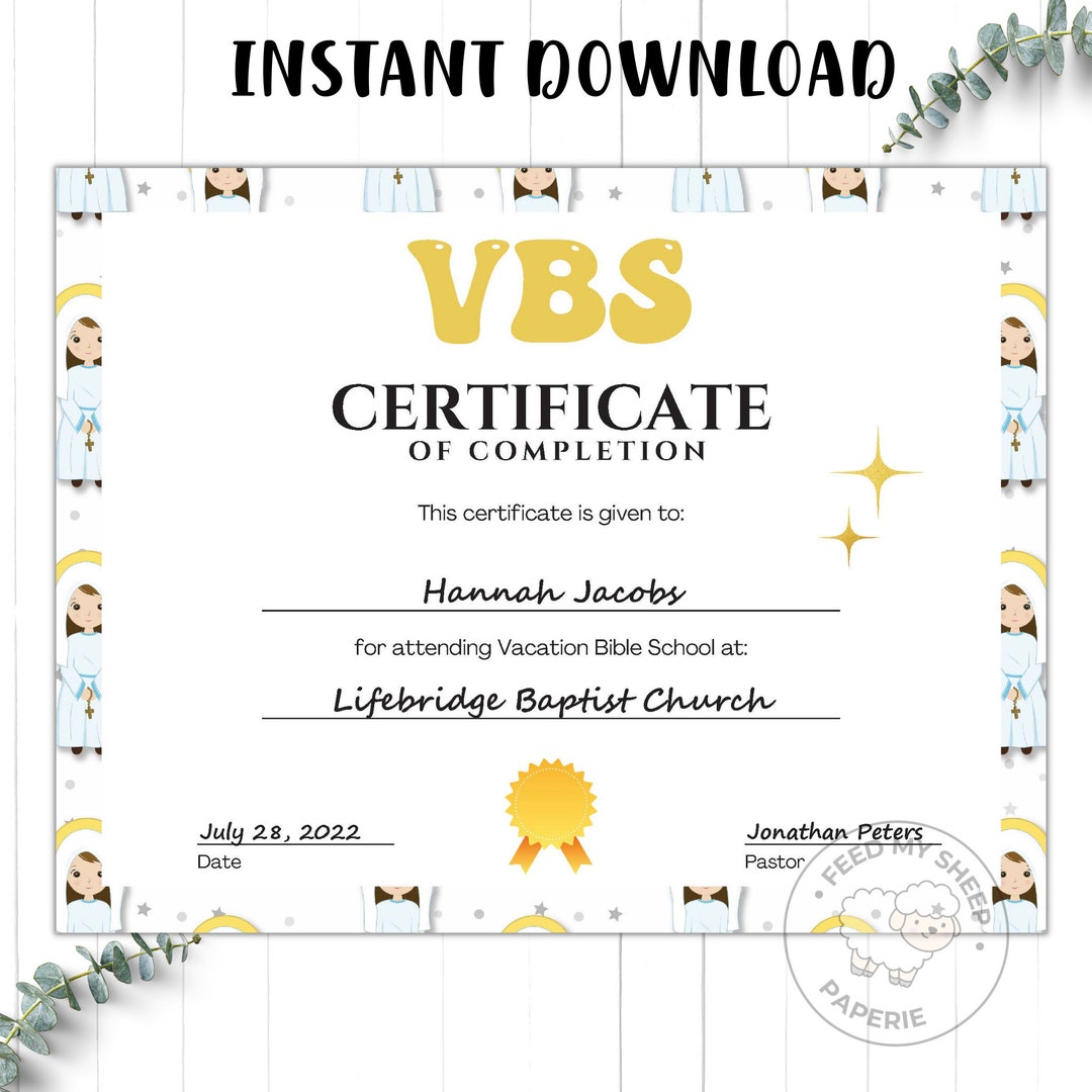 Summer Camp VBS Certificate | VBS Vacation Bible School Certificate of ...