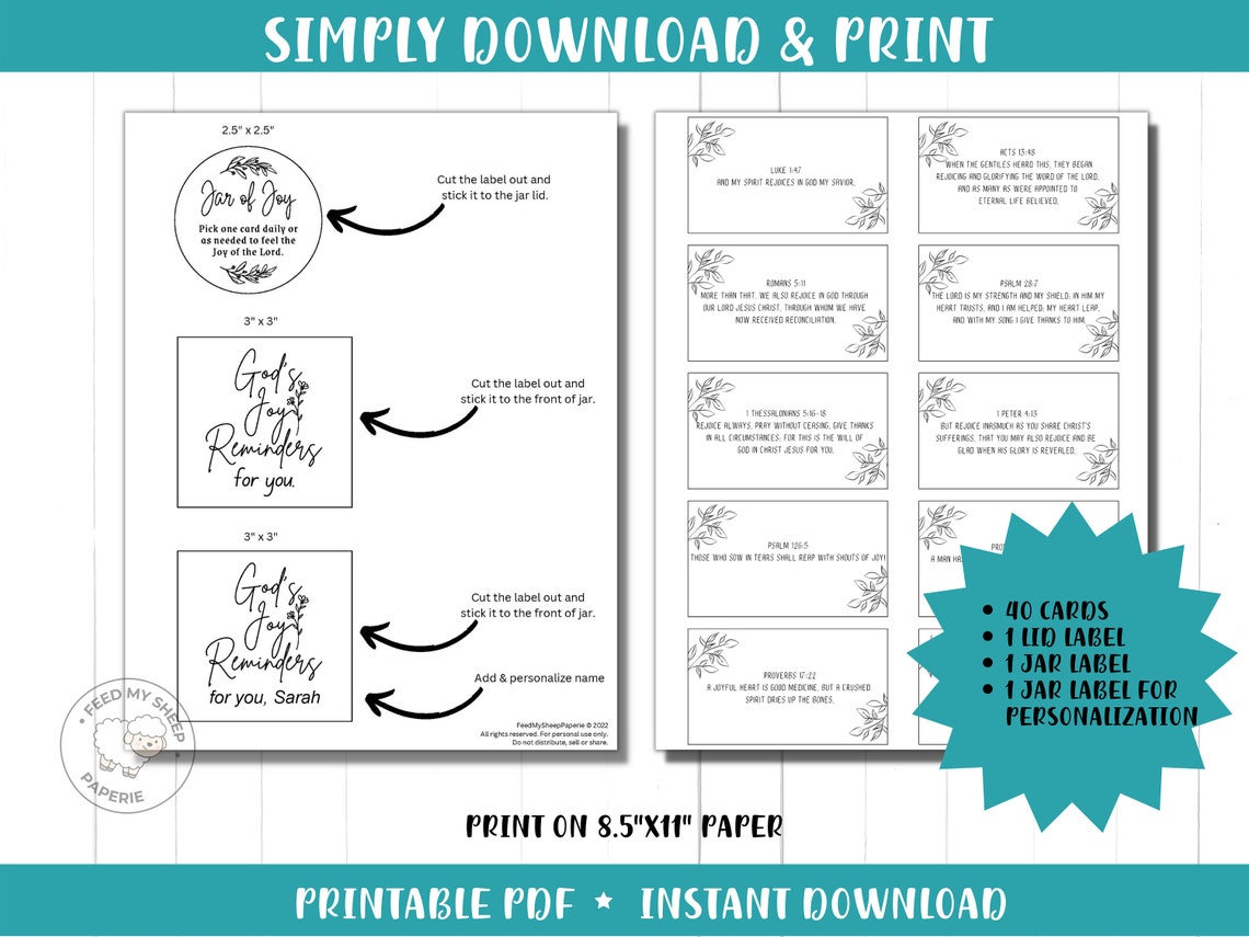 DIY Jar of Joy: Bible Verse Cards, Christian Gift (printable PDF) - Etsy