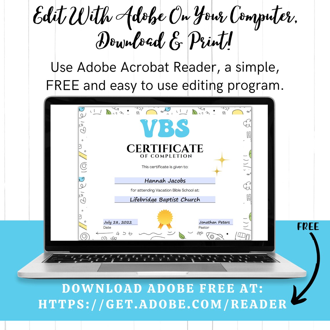 VBS Summer Camp VBS Certificate VBS Vacation Bible School Certificate ...