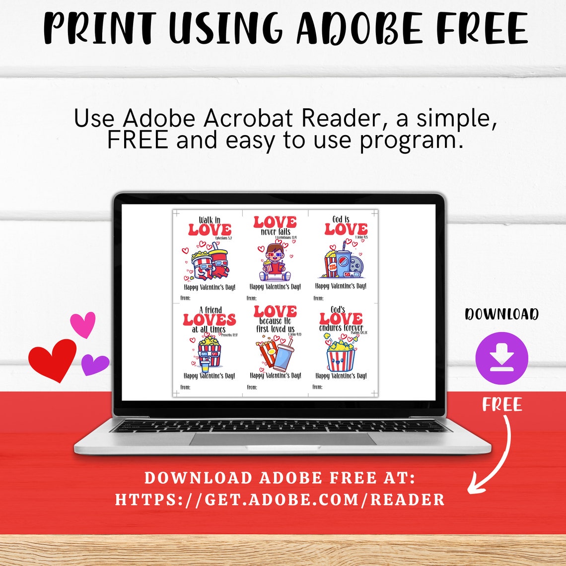 BIBLE VERSE Printable Popcorn Valentine's Day Cards, Classroom ...