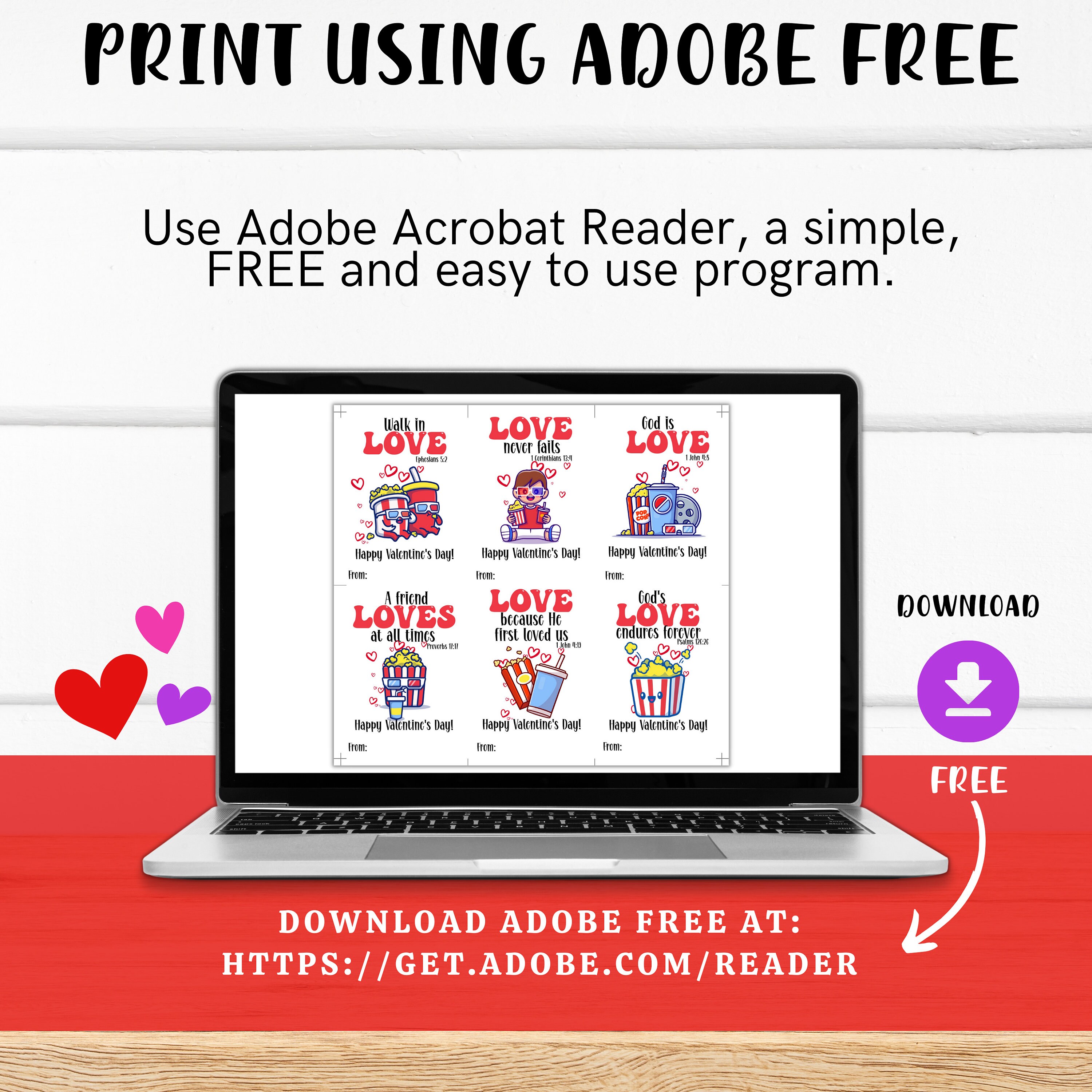 BIBLE VERSE Printable Popcorn Valentine's Day Cards, Classroom ...