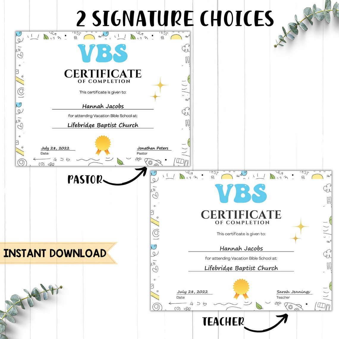 VBS Summer Camp VBS Certificate VBS Vacation Bible School Certificate ...