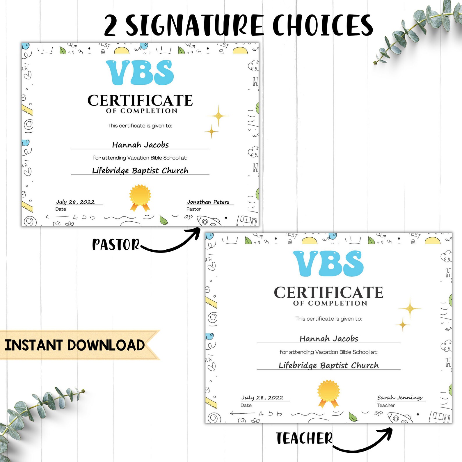 VBS Summer Camp VBS Certificate VBS Vacation Bible School Certificate ...