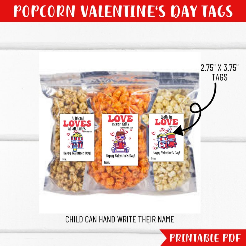 BIBLE VERSE Printable Popcorn Valentine's Day Cards, Classroom ...