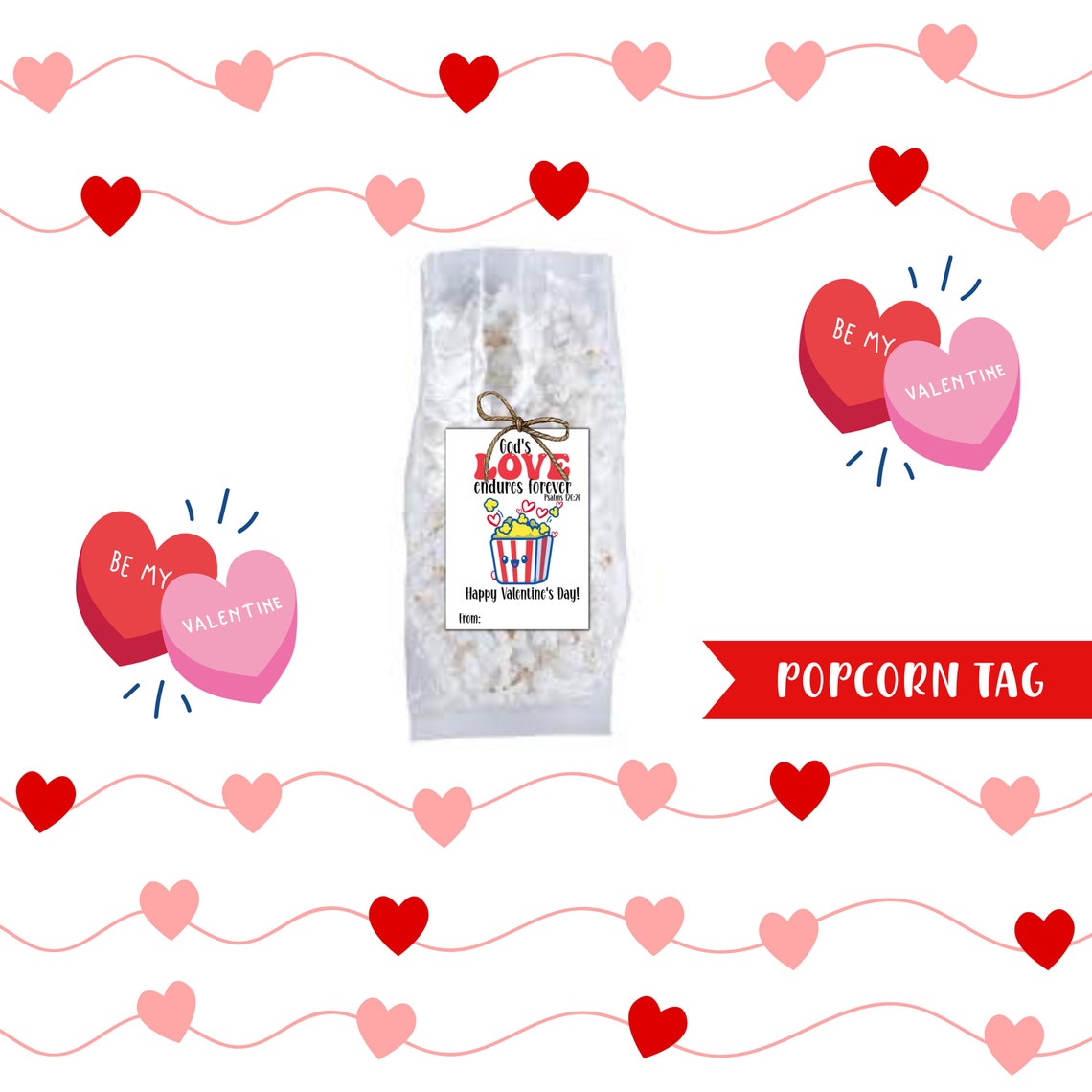 BIBLE VERSE Printable Popcorn Valentine's Day Cards, Classroom ...