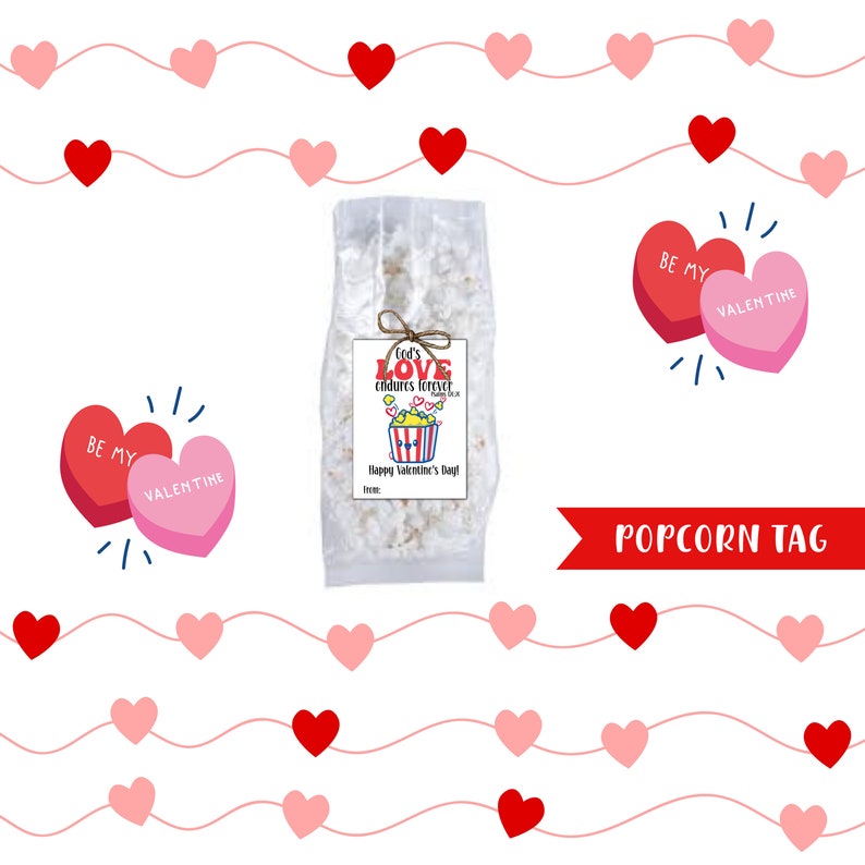 BIBLE VERSE Printable Popcorn Valentine's Day Cards, Classroom ...