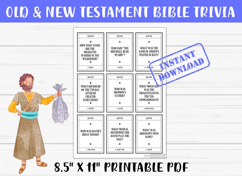 Bible Trivia Cards: Old & New Testament, Church Games (printable) - Etsy