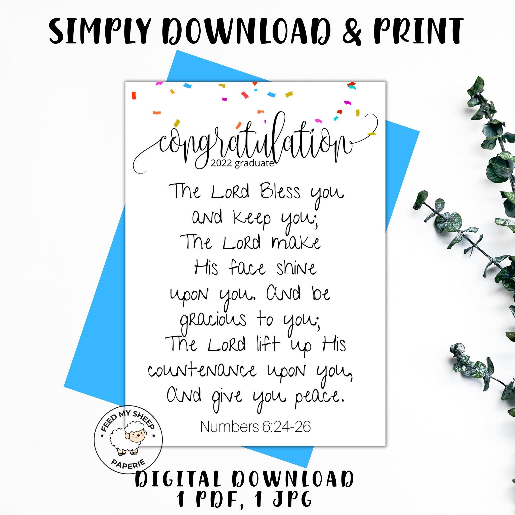 Christian Graduation Card: Blessing Verse, 5x7 Printable (PDF) - Etsy