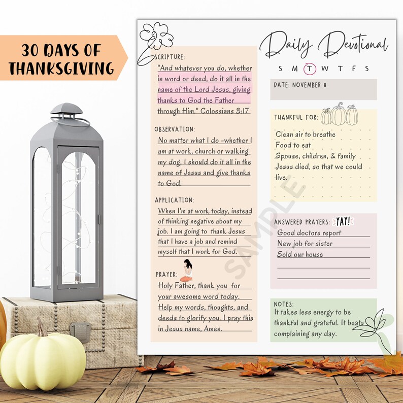 DAILY DEVOTIONAL | 30 Days of GRATITUDE | Thanksgiving Printable Daily ...