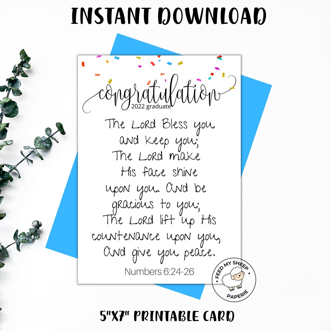 Christian Graduation Card: Blessing Verse, 5x7 Printable (PDF) - Etsy