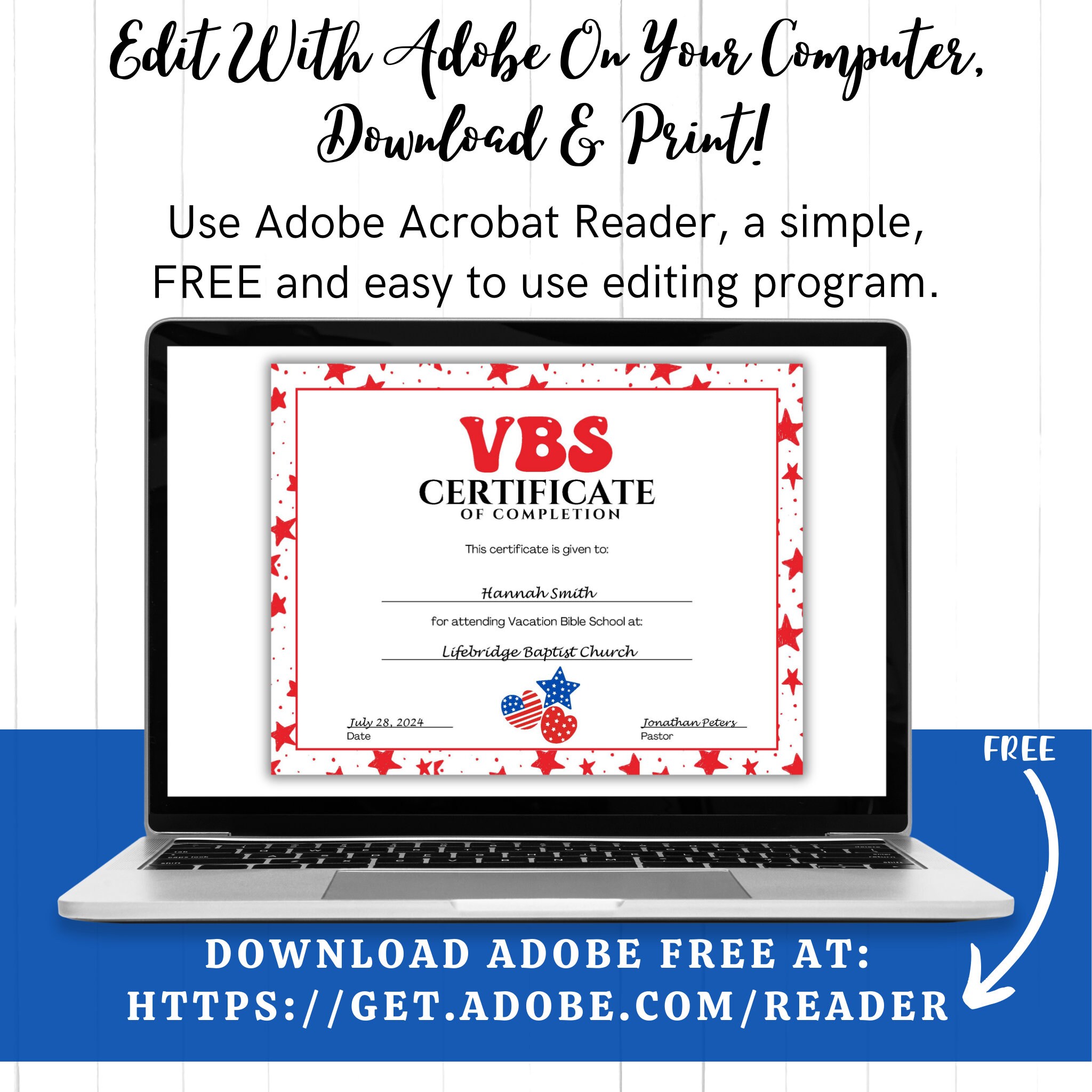 VBS Certificate VBS Vacation Bible School Certificate of Completion Red ...