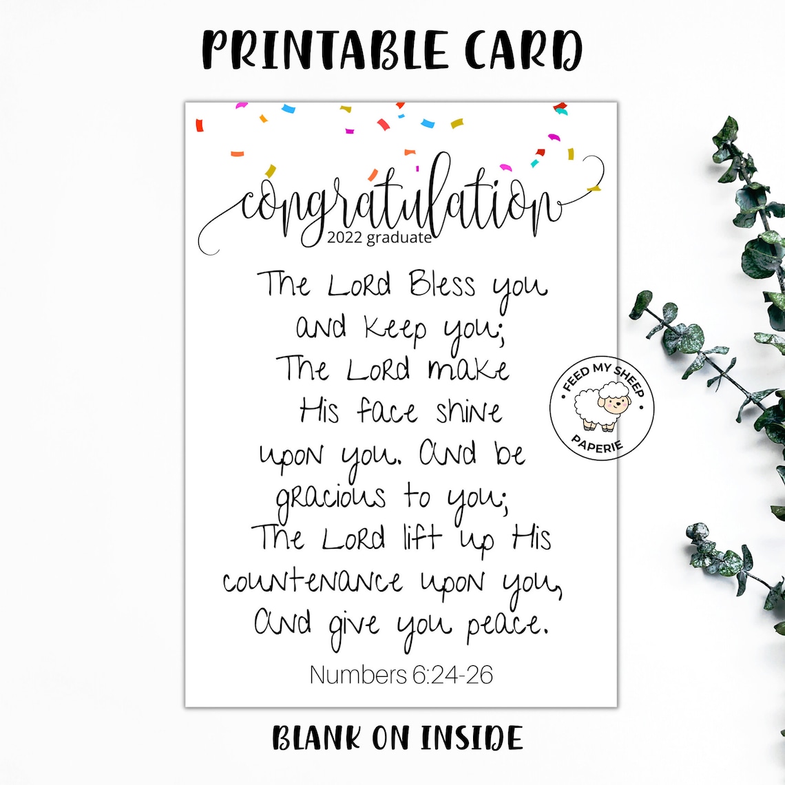 Christian Graduation Card: Blessing Verse, 5x7 Printable (PDF) - Etsy