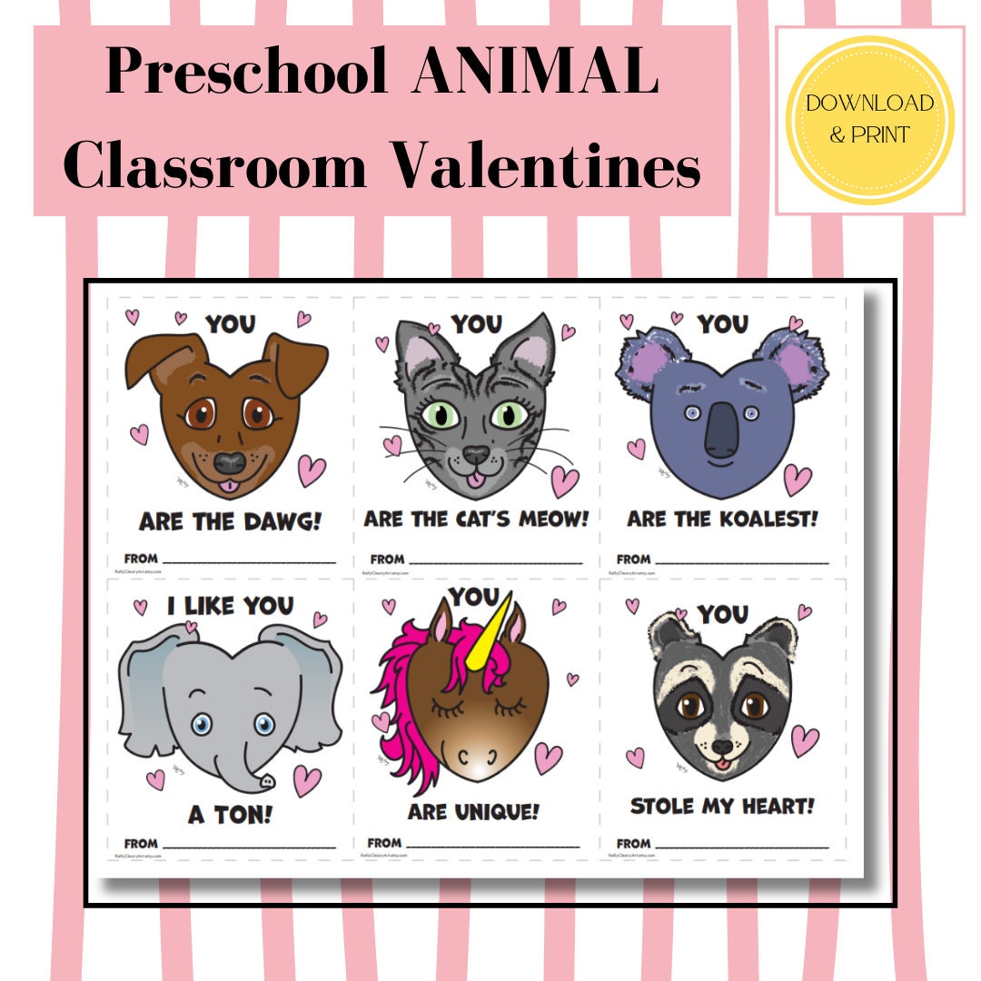 Printable ANIMAL Valentines for Kids, Instant Download, Elementary ...