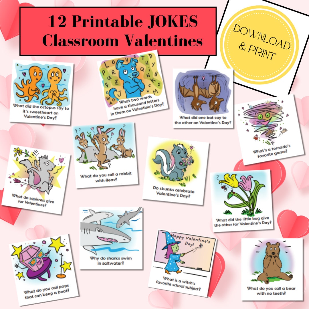 12 Printable JOKES Valentines Funny Kids Valentines Classroom ...