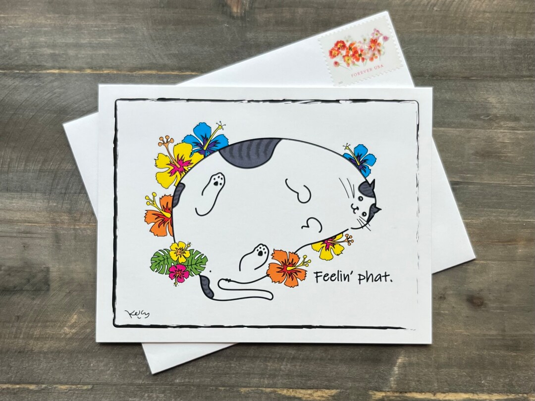 Any-occasion Cat Card; Happy Cat Card; Fat Cat Greeting Card; Single ...