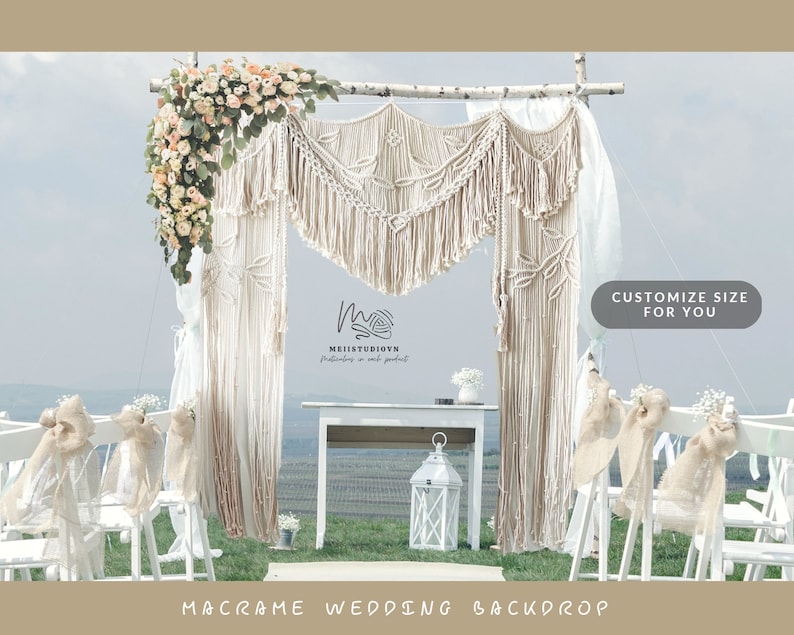 Macrame Wedding Backdrop | Rustic Arch Decor - Etsy