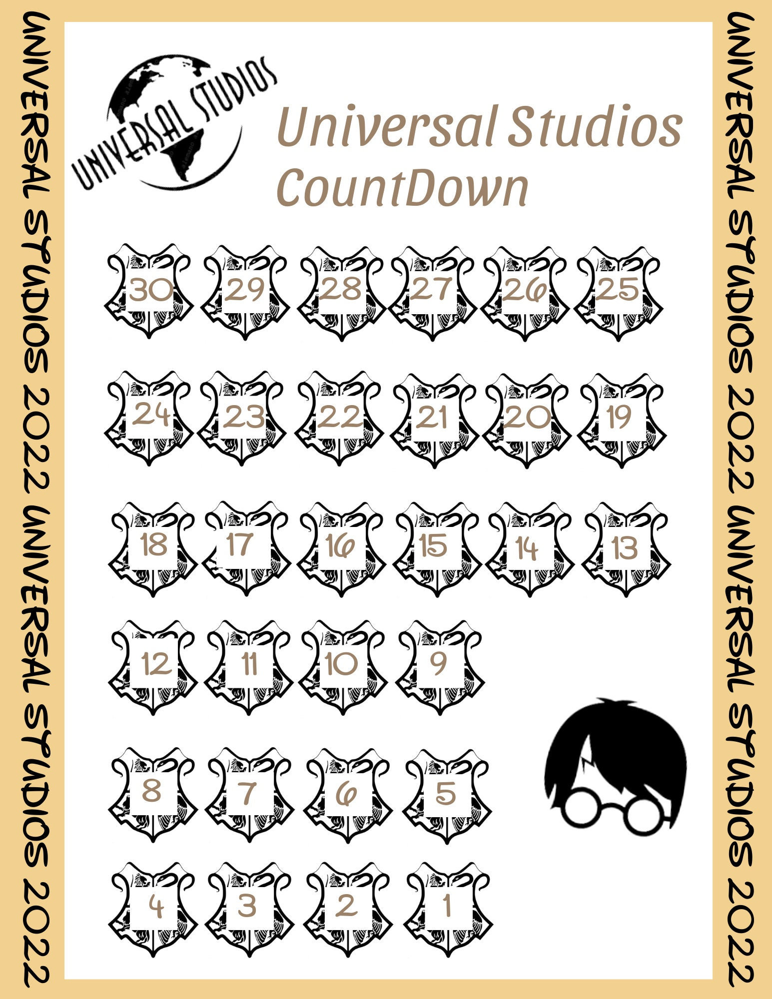 Printable Universal Studios Travel Countdown Calendar Instant - Etsy