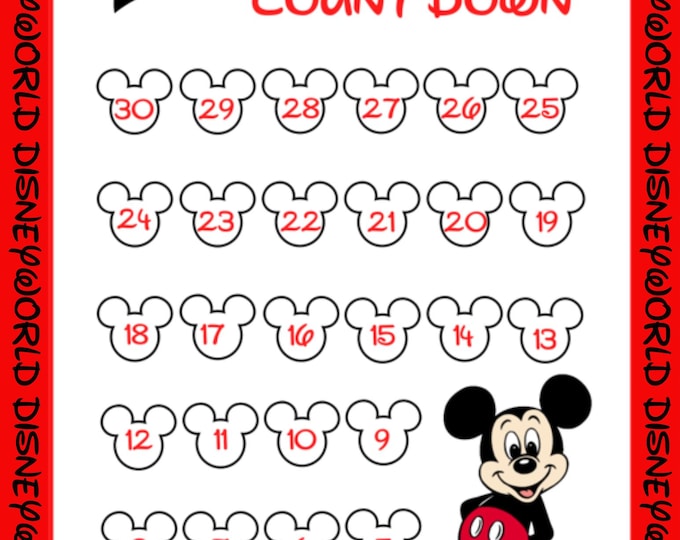 Mickey and Minnie Trip Countdown 100 Days to Vacation 30 Days to Trip ...