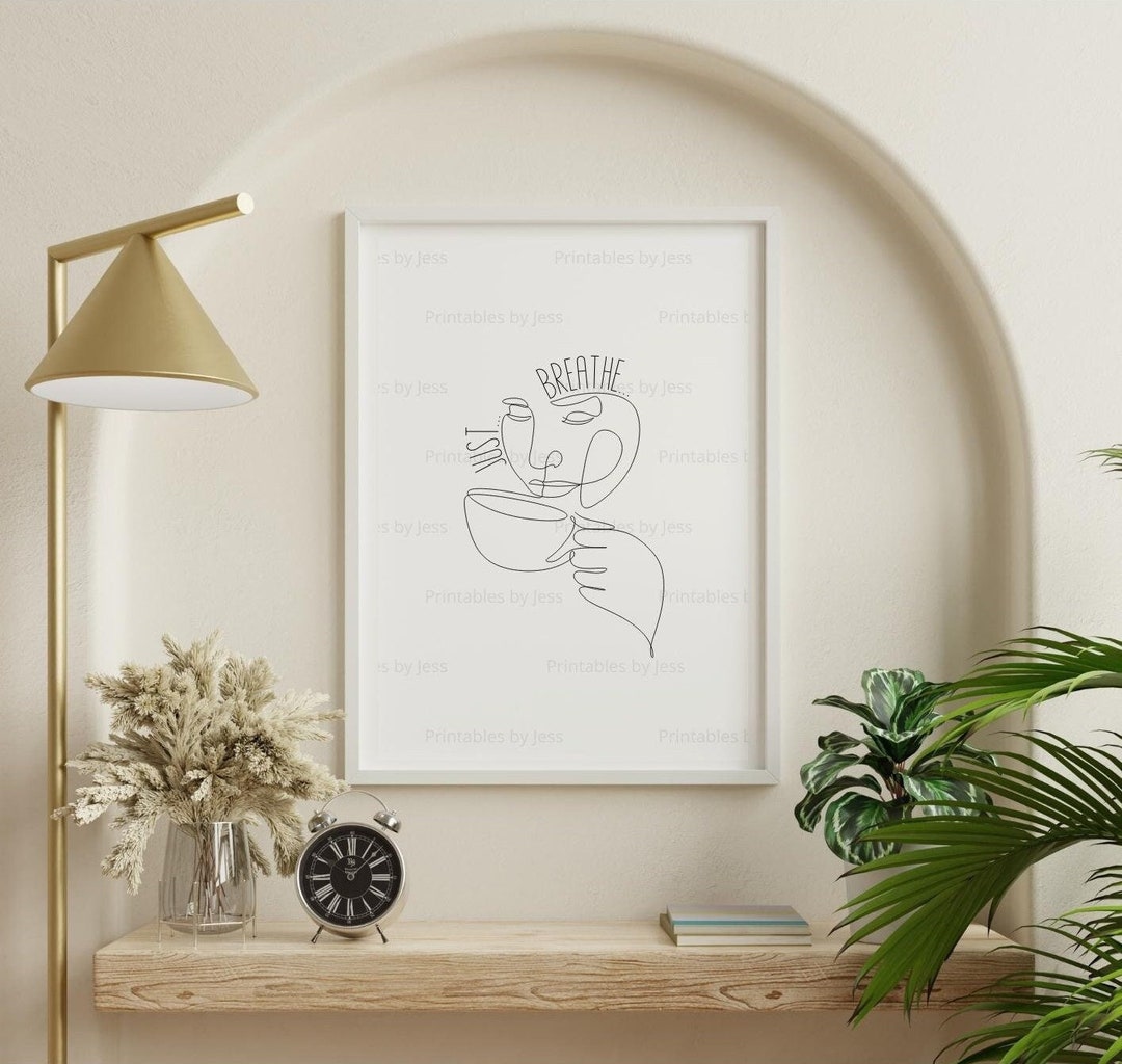 Just Breathe Line Art Print: Minimalist Black and White (digital ...