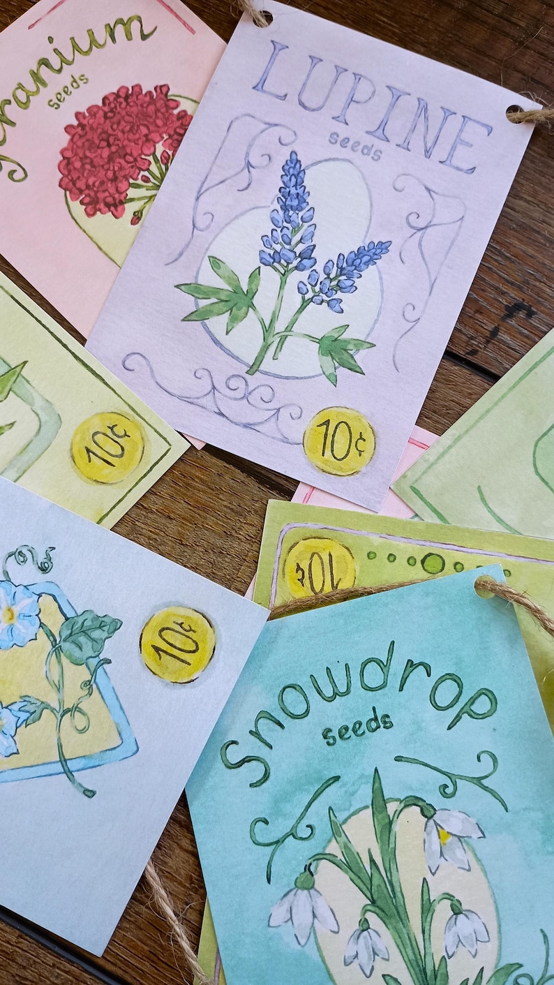 Seed Packet Garland - Flower Garden Paper Wall Hanging, Cottagecore ...