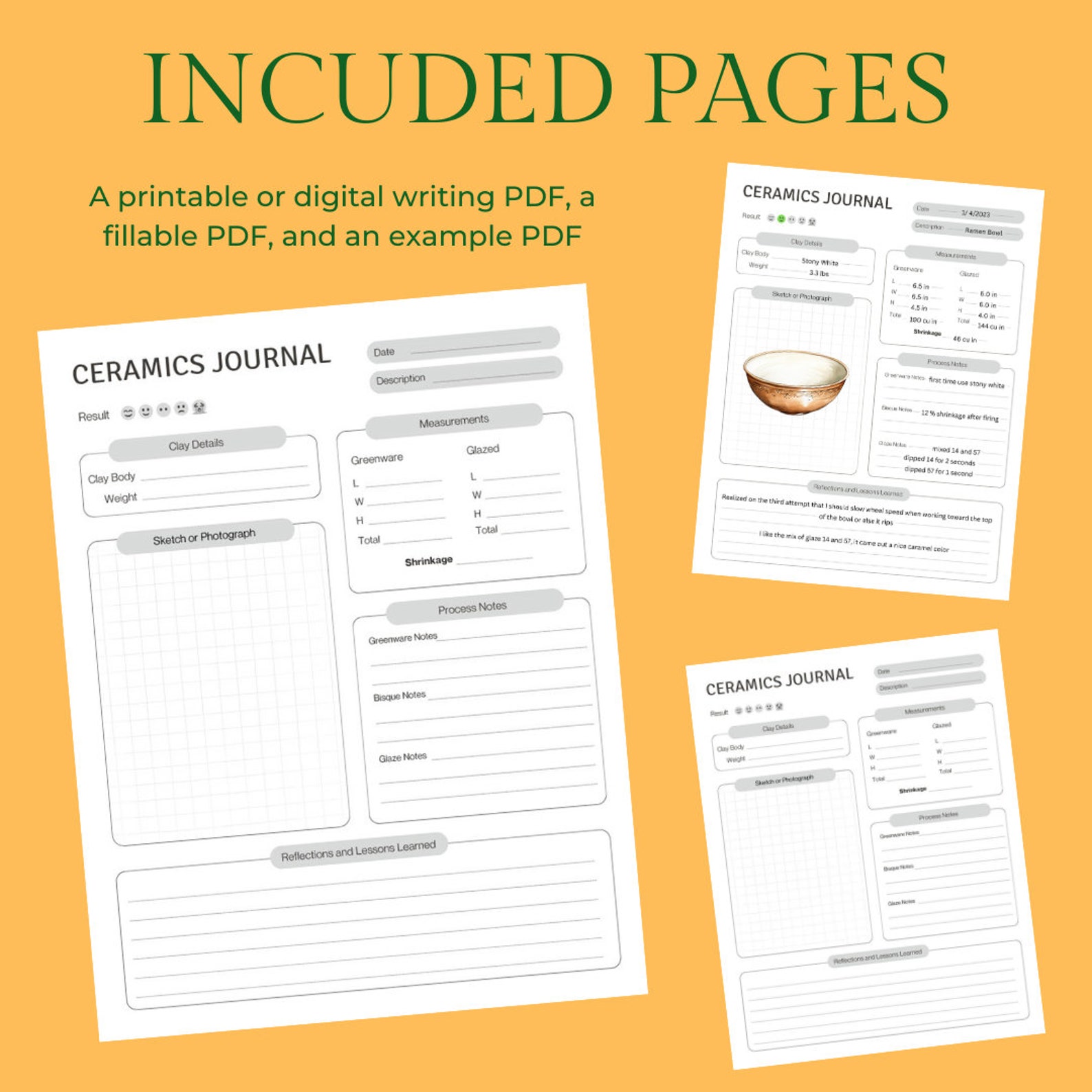 Ceramics Journal Page - Printable or Digital Tracker Notebook for Wheel ...