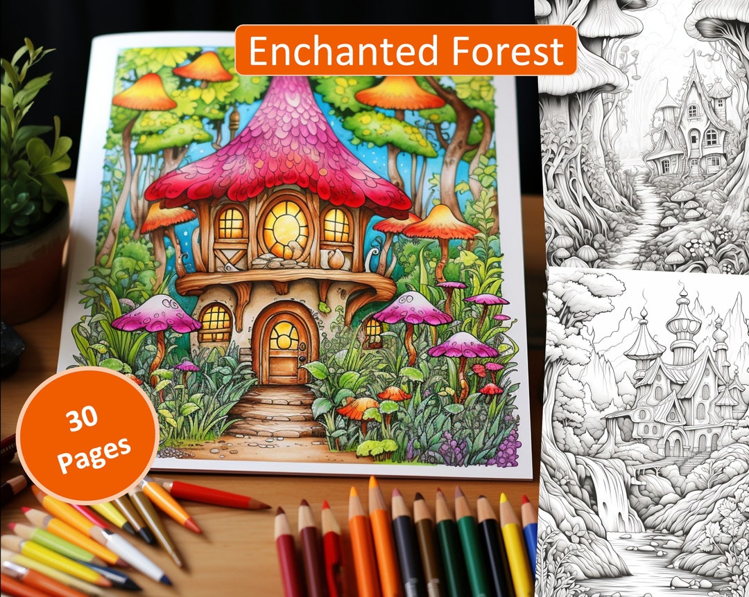 Enchanted Forest Adult Coloring Book Fantasy Woodland Village 22 ...