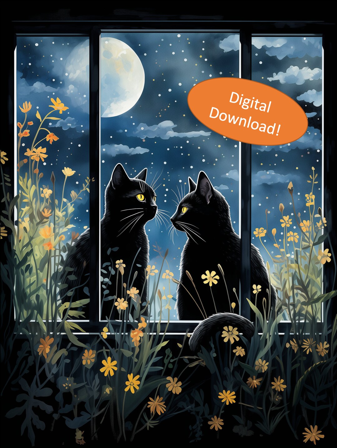 Black Cats Under the Moon - Midnight Cats Under a Starry Night Sky With ...