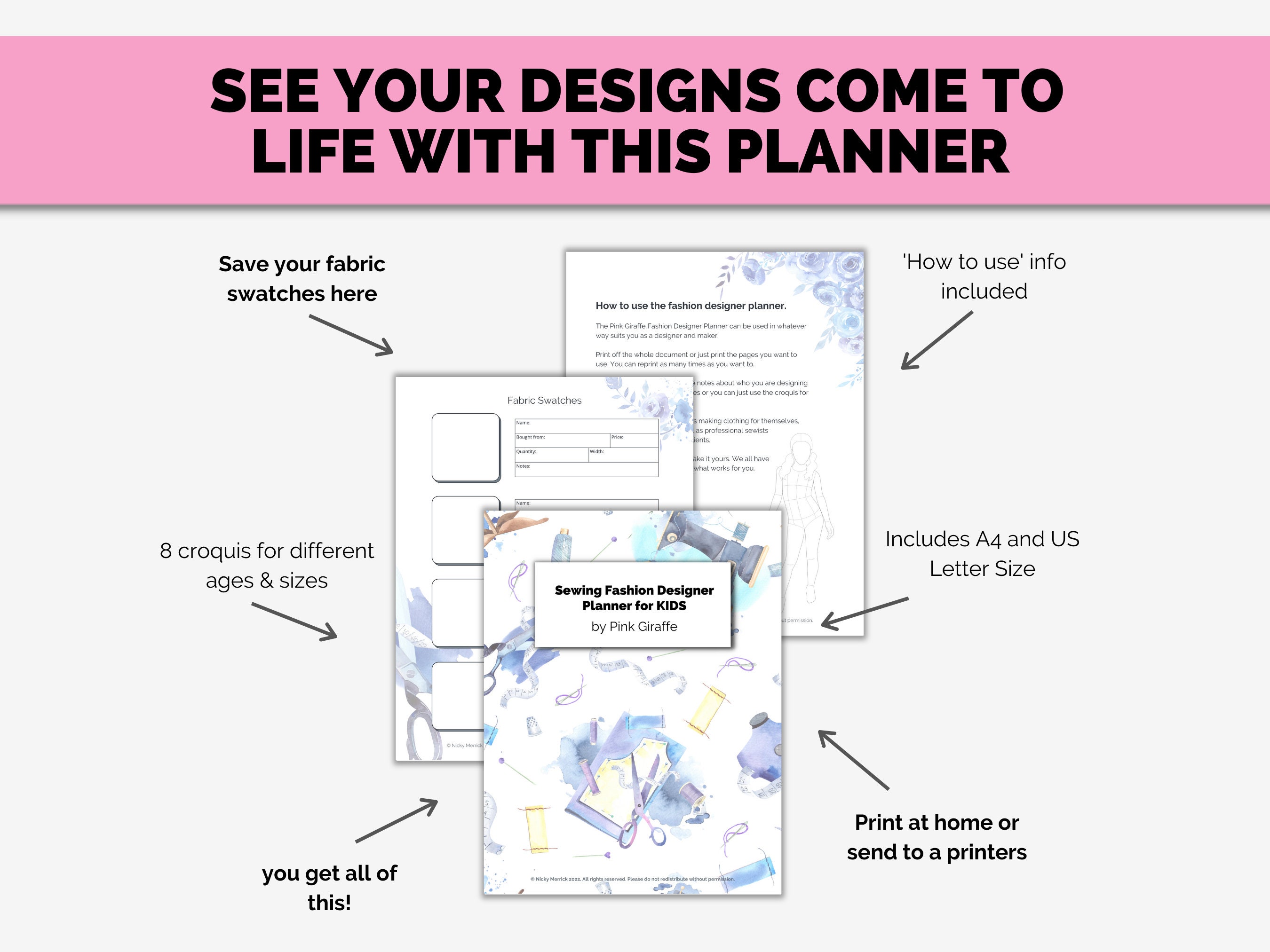 Sewing Planner Designer PDF Printable Instant Download Includes 8 Child ...