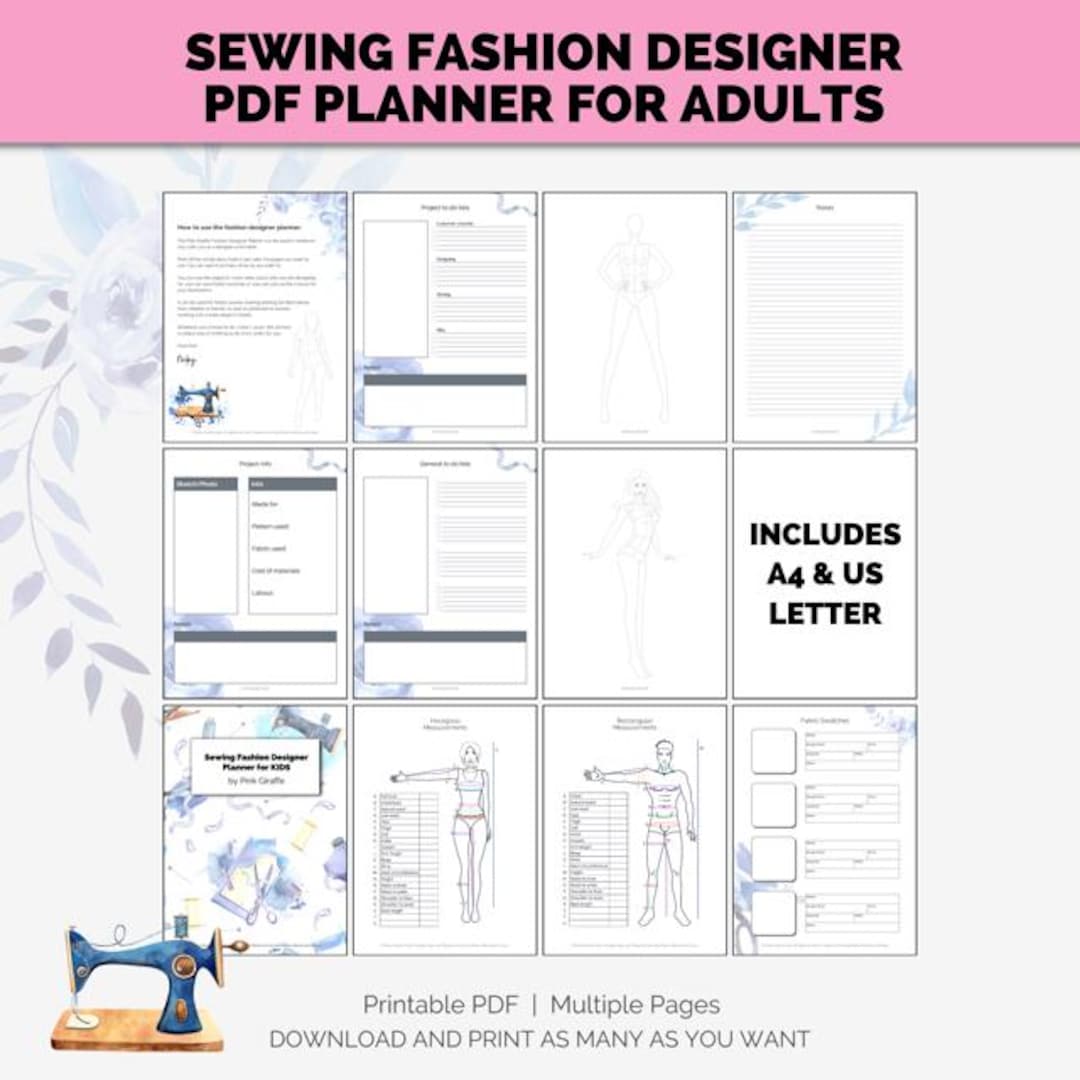 Sewing Planner Designer PDF Printable Instant Download Includes 8 ADULT ...