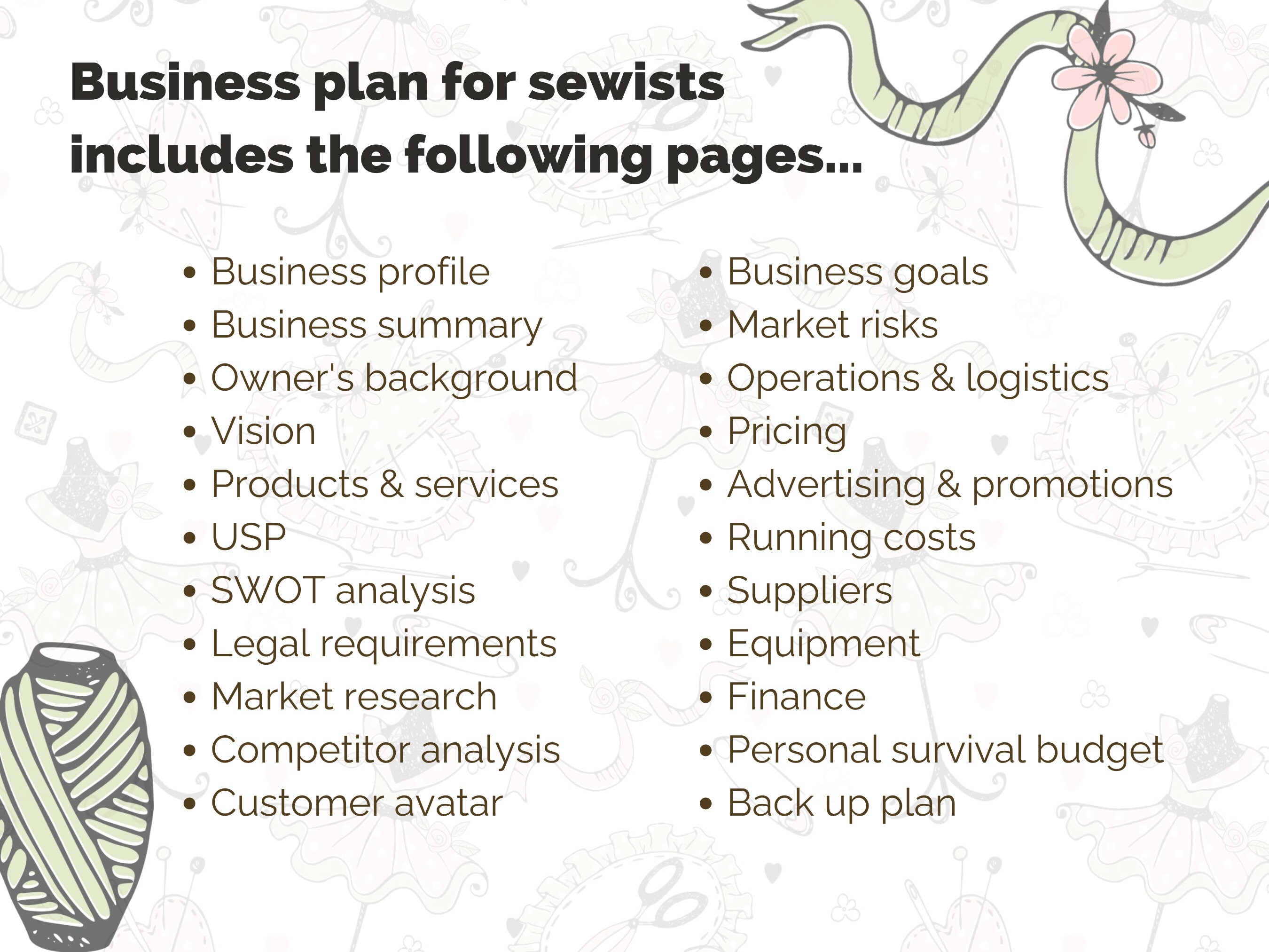 Sewing Business Startup Planner PDF Download Calendar New Business Plan ...