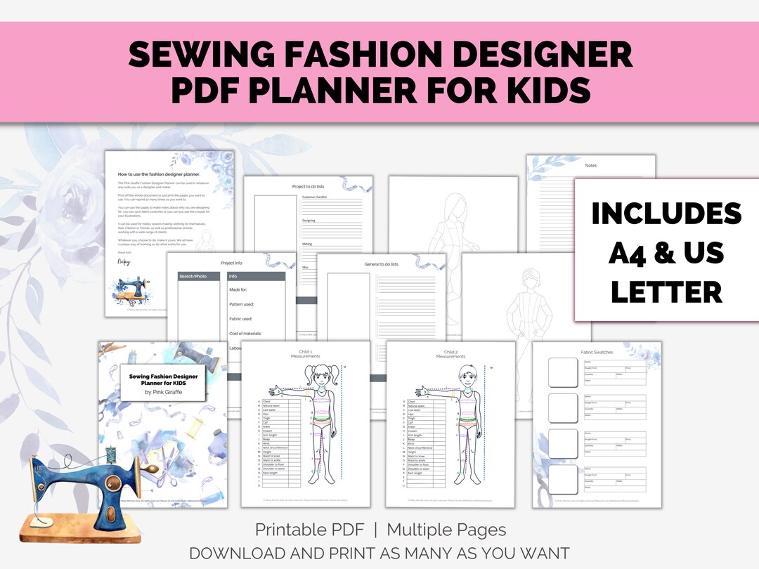 Sewing Planner Designer PDF Printable Instant Download Includes 8 Child ...