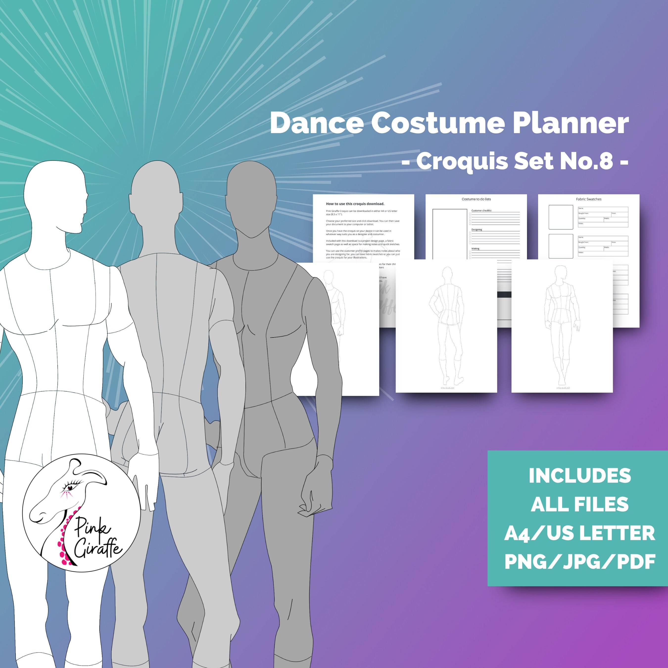 Front + Back Side Croquis & Dance Costume Designer Planner Set 8 ...