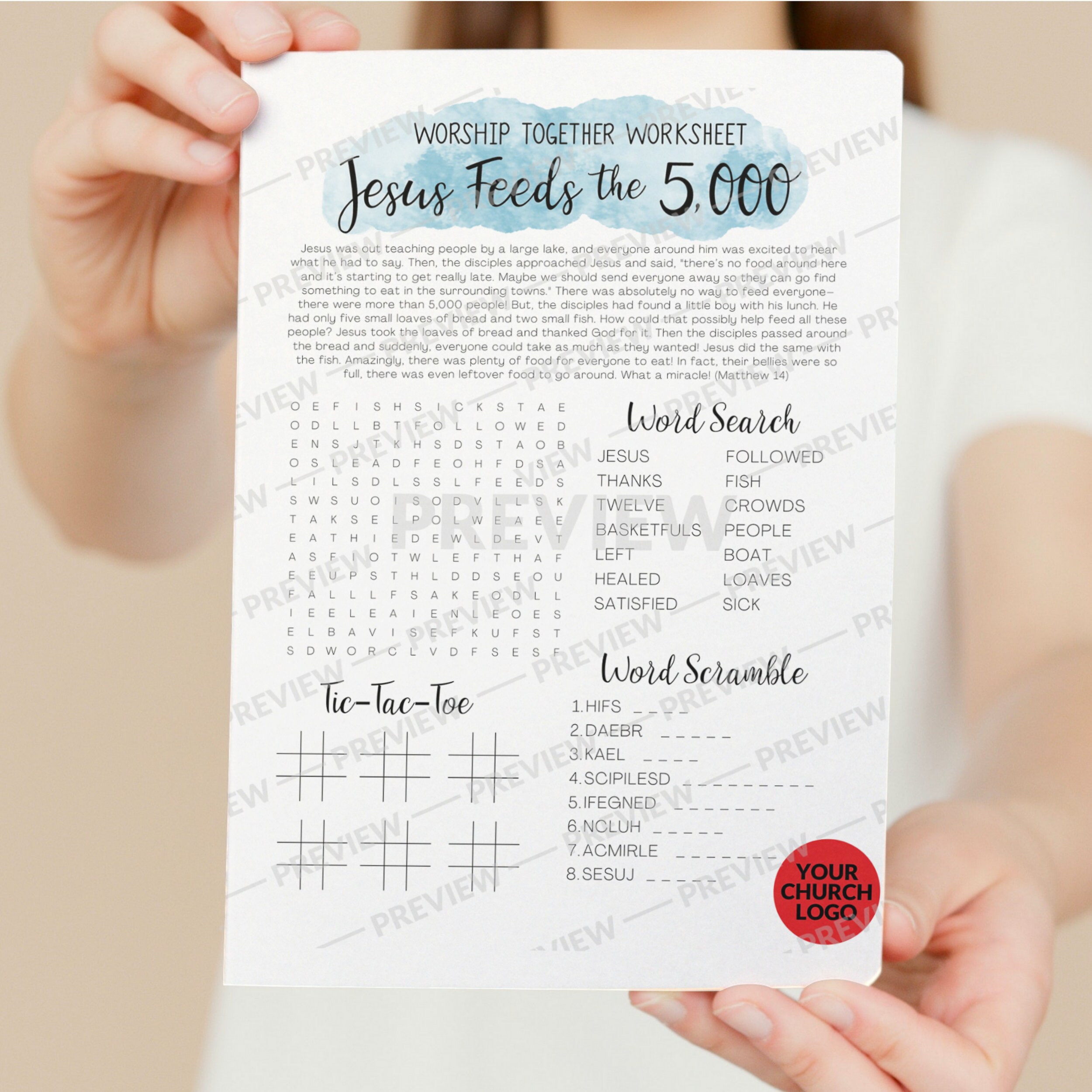 PERSONALIZED Worship Together Worksheet: Jesus Feeds the 5,000 - Etsy