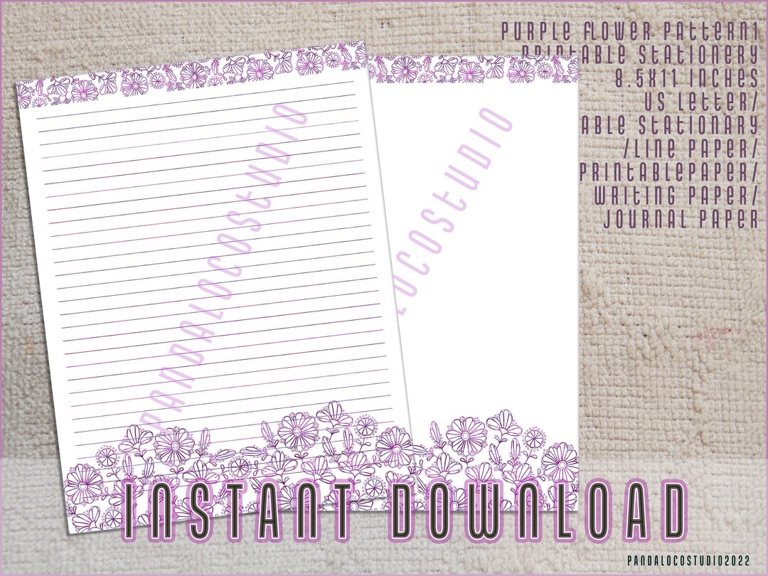 Purple Flower Pattern Printable Stationery 8.5x11 Inches US Letter ...