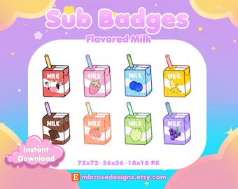 Kawaii Milk Sub Badges / Bit Badges / Twitch / Discord /emotes Set ...