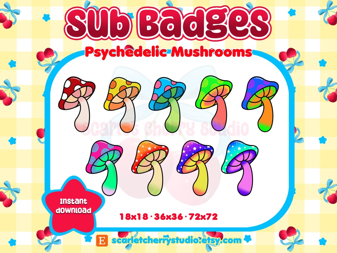 Psychedelic Mushroom Sub/bit Badges - Twitch - Discord - Stream - Etsy
