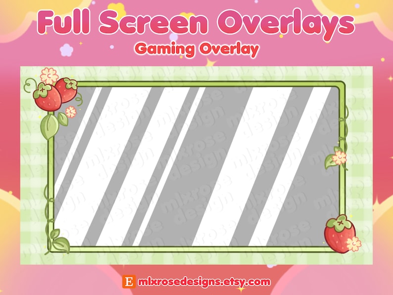 Cute Strawberry Picnic Stream Overlay Set for Twitch/youtube ...