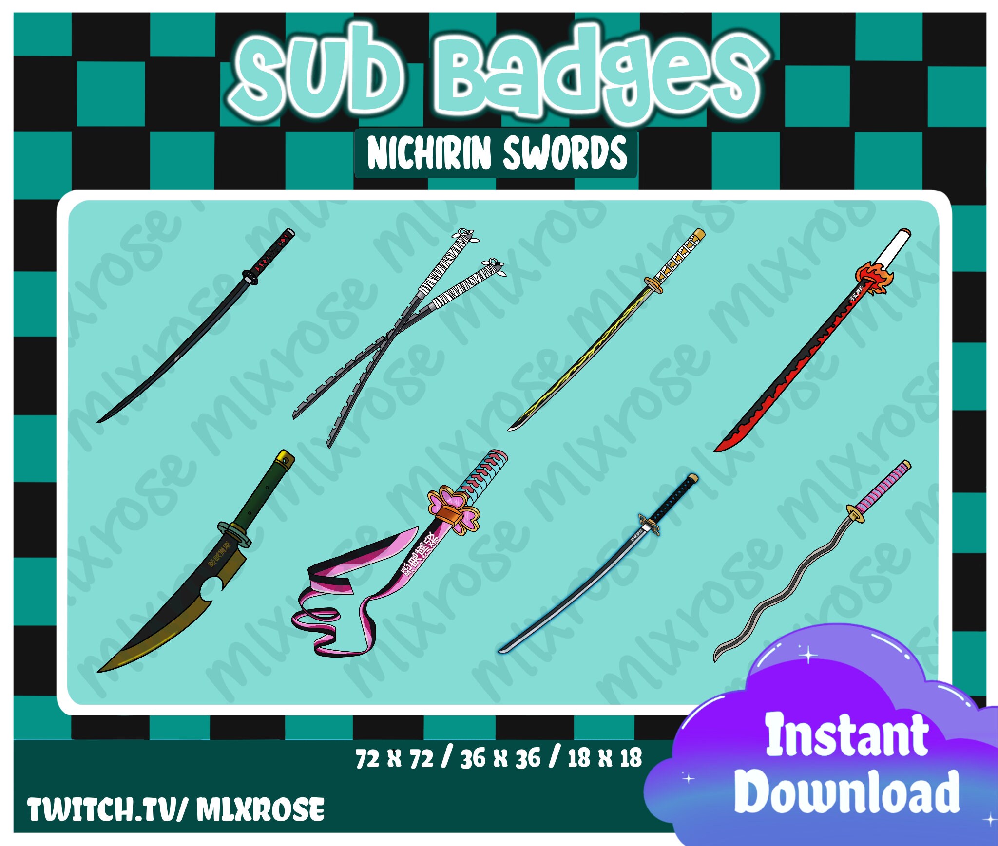 Nichirin Sword Sub/bit Badges - Twitch - Discord - Stream | Demon Anime ...
