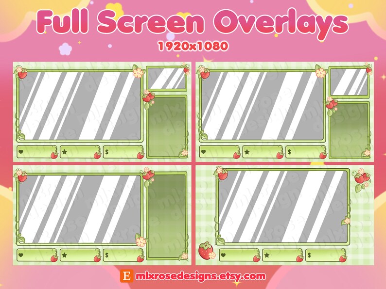Cute Strawberry Picnic Stream Overlay Set for Twitch/youtube ...
