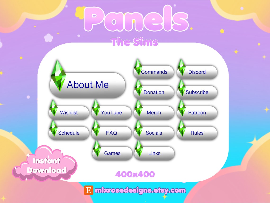 X15 the Sims Plumbob Mood Diamond Green Basic Twitch Panels | Panels ...